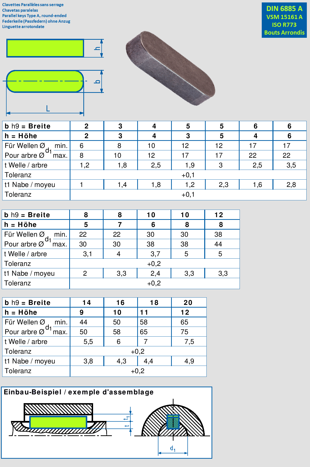 CLAVETTE 12X8X70 FORME A DIN 6885