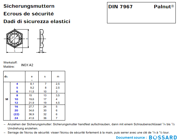 Écrou PAL Inox A2 DIN 7967 - Écrou de Sécurité PAL - Écrous Autofreinés - Écrous